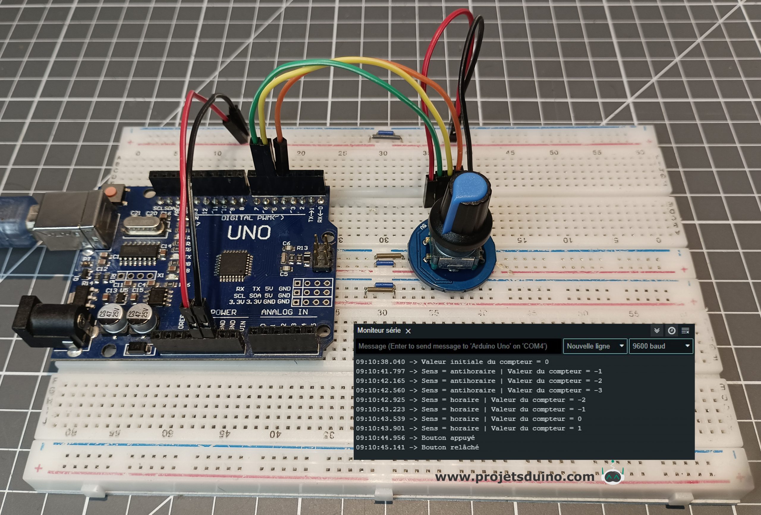 Module d'encodeur rotatif avec interrupteur connecter sur un Arduino Uno